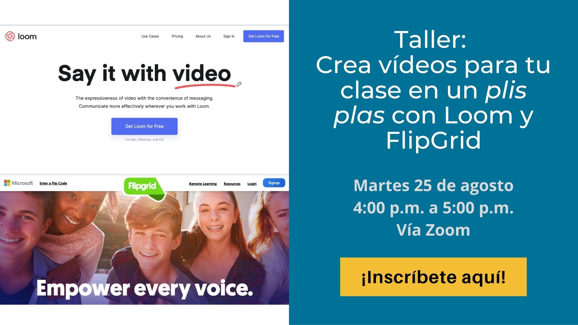 Taller: Crea vídeos para tu clase en un plis plas con Loom y FlipGrid ... Taller: Crea vídeos para tu clase en un plis plas con Loom y FlipGrid ...